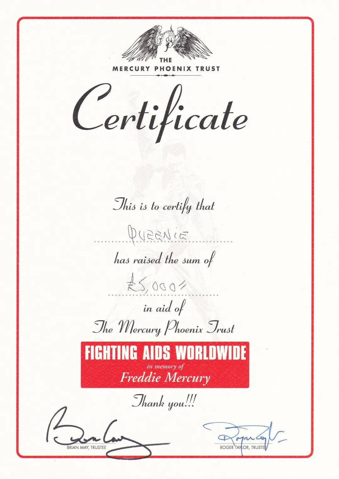 May and Taylor signed a certificate for Queenie